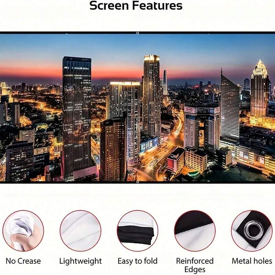 100/120/150 Inch 16:9 Projector Screen Portable Indoor Outdoor Wrinkle ...