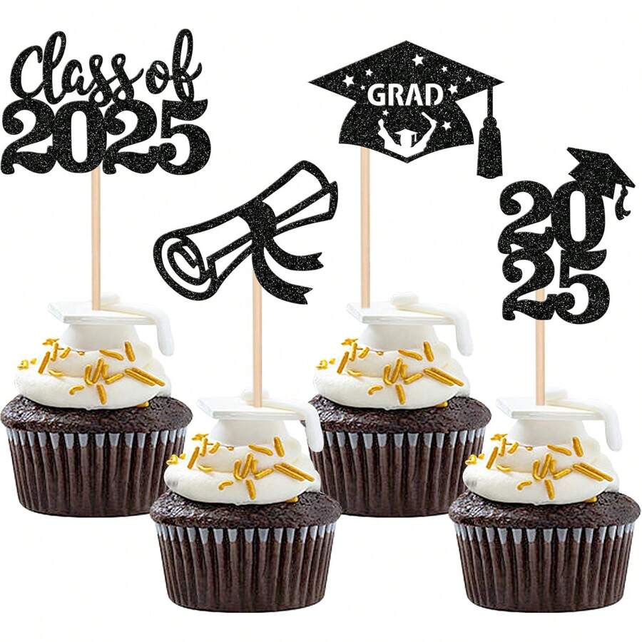 12 PCS 2025 Graduation Cupcake Toppers Glitter Classe de 2025 Diploma ...