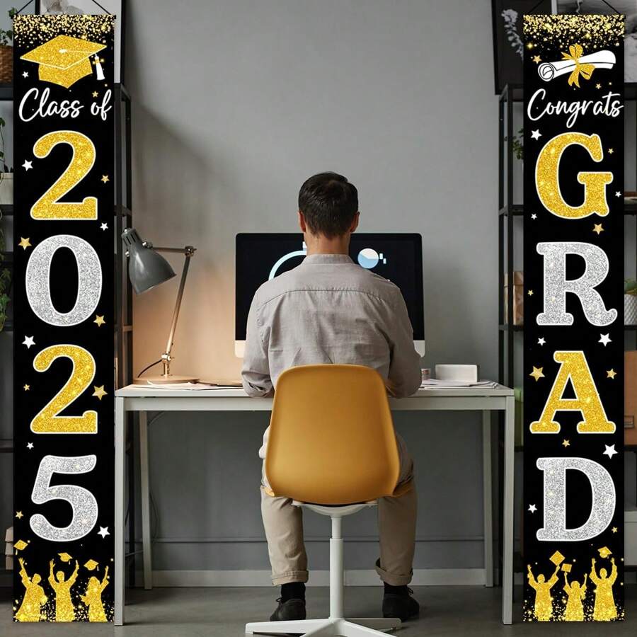 Decoración de graduación 2025 Pancarta GRAD Letrero de puerta de porche ...