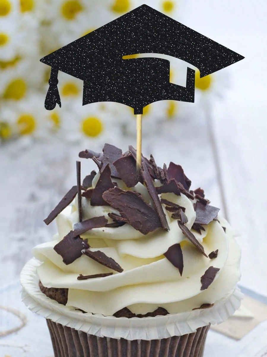 12/24Pcs 2025 Graduation Cap Cupcake Toppers 2025 Glitter Class Of 2025 ...