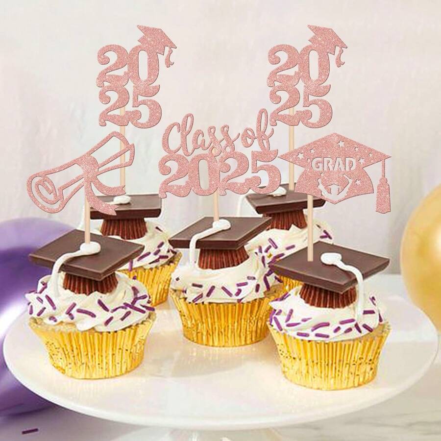 12 PCS 2025 Graduation Cupcake Toppers Glitter Class Of 2025 Diploma ...