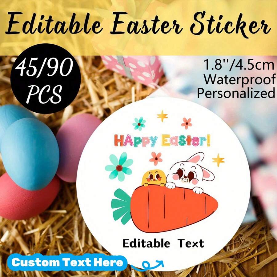 45/90PCS Customized Easter Stickers Featuring Cute Bunnies, Carrots ...
