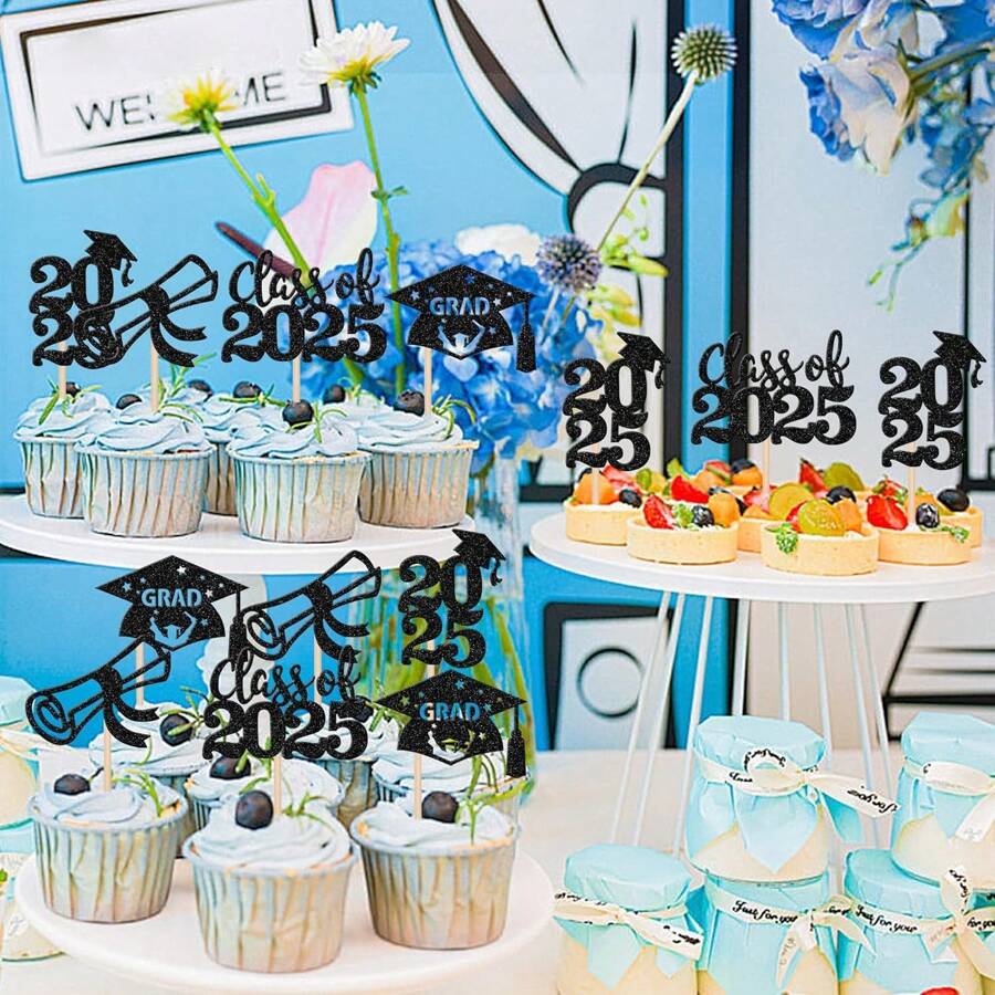 12 PCS 2025 Graduation Cupcake Toppers Glitter Class Of 2025 Diploma ...