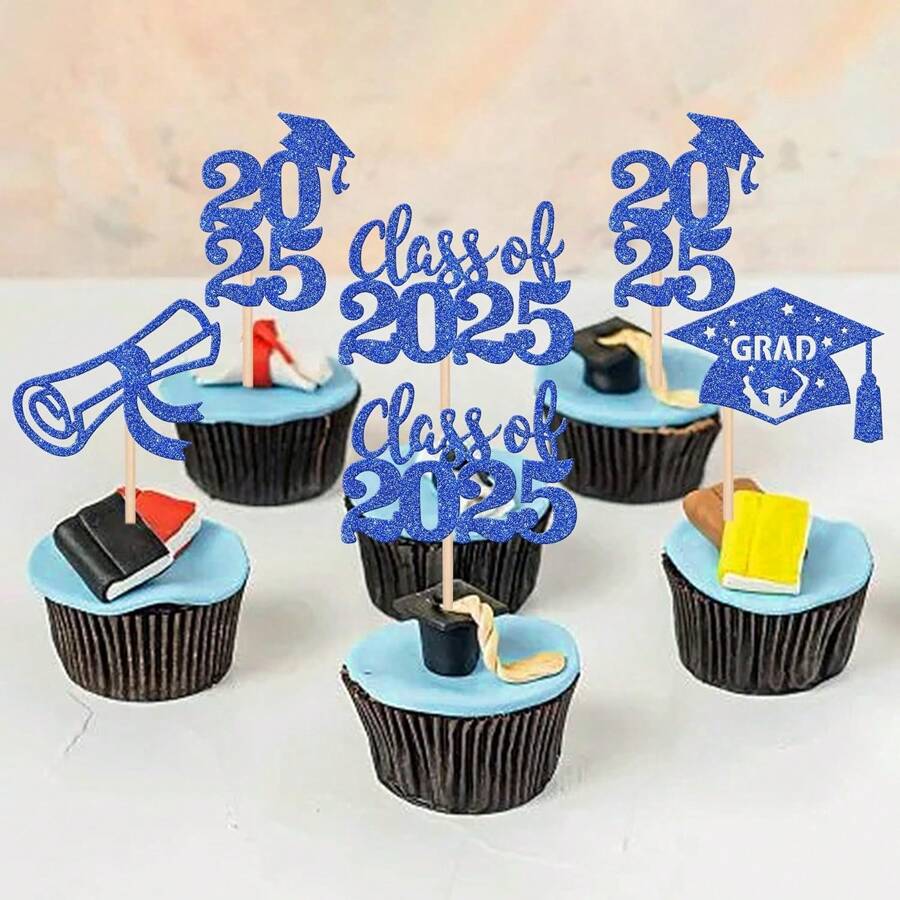 12 PCS 2025 Graduation Cupcake Toppers Glitter Class Of 2025 Diploma ...