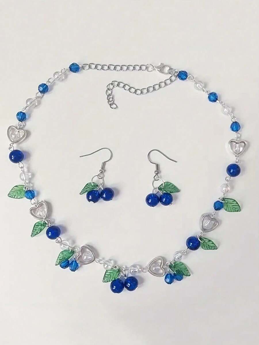 3-Piece Set Fashionable Creative Blueberry Pendant Necklace And ...