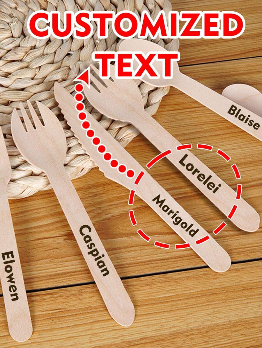 Customizable Disposable Wooden Spoon, Fork, And Knife Cutlery Set ...