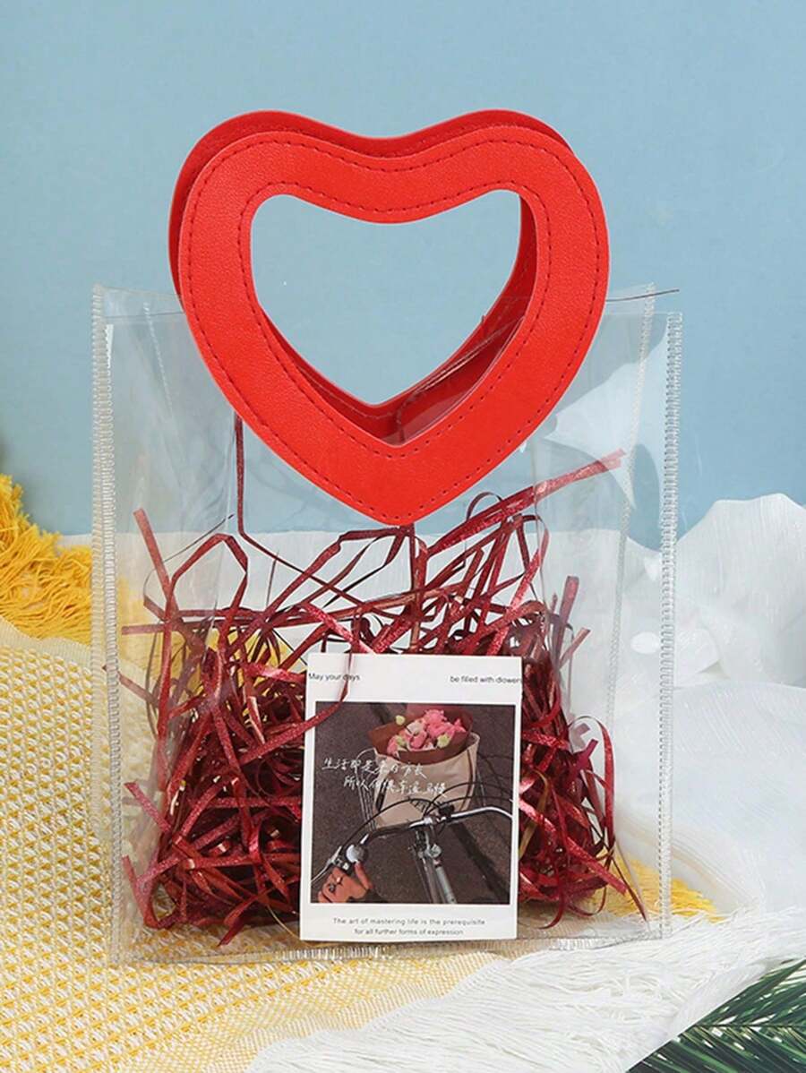 1pc Summer Heart-Shaped Transparent PVC Handbag, Waterproof ...