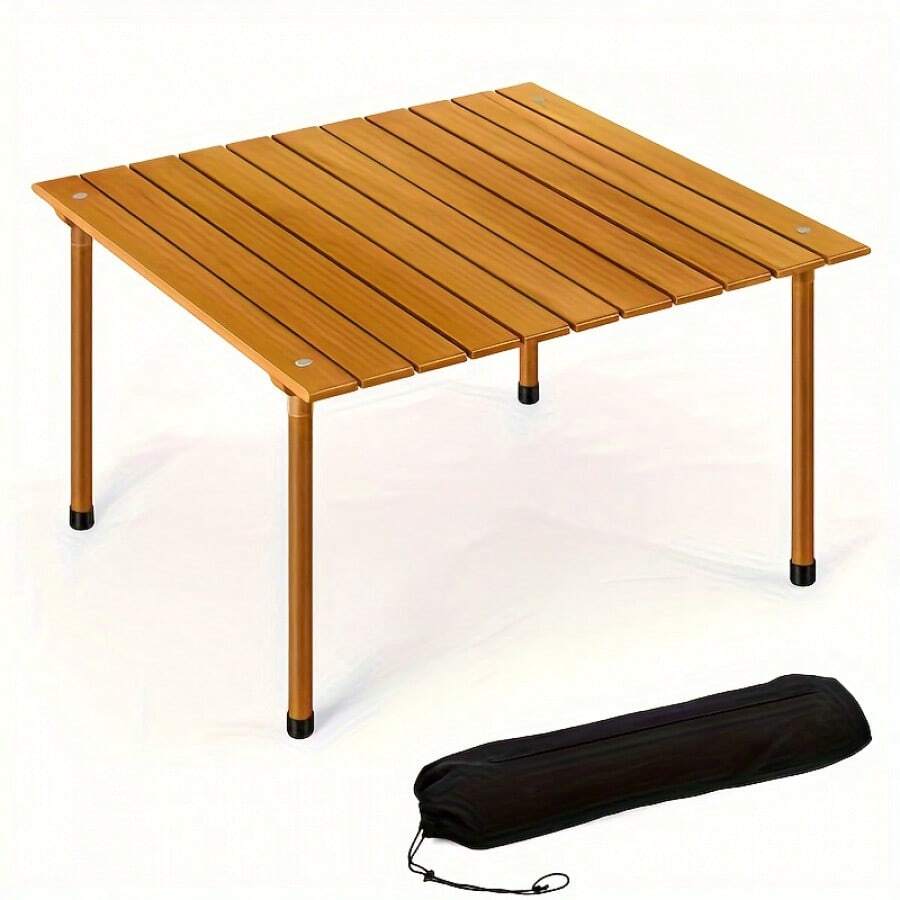 Roll-Up Wooden Portable Camping Table, Folding Beach Table With Carrying Bag For Outdoor Cooking ...