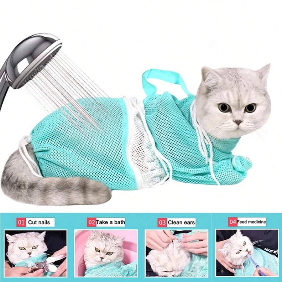 Cat Grooming Shower Bag Mesh Polyester Wash Mesh Bags Adjustable Cats ...