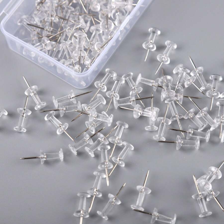 100/200pcs Clear Plastic Push Pins With Steel Tips, Heavy Duty Thumb ...