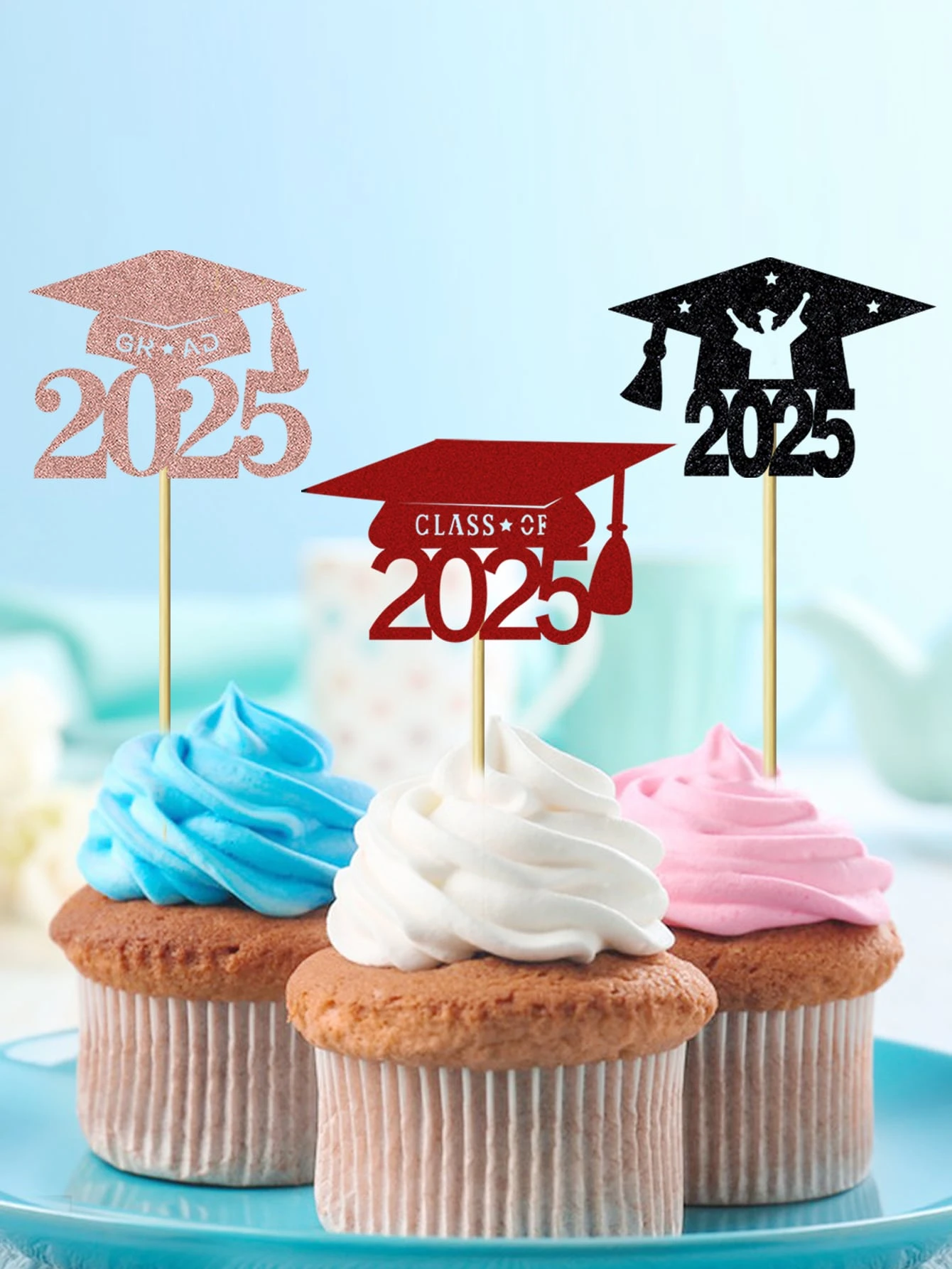 12pcs 2025 Graduation Cap Paper Cake Toppers, Congratulations Class Of ...