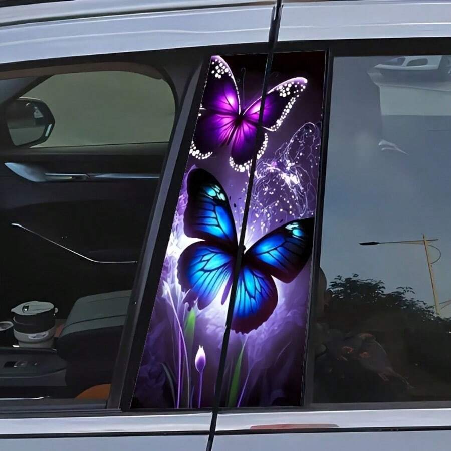 2pcs Creative Butterfly & Flower Car Decals - Vinyl B-Pillar Protector ...