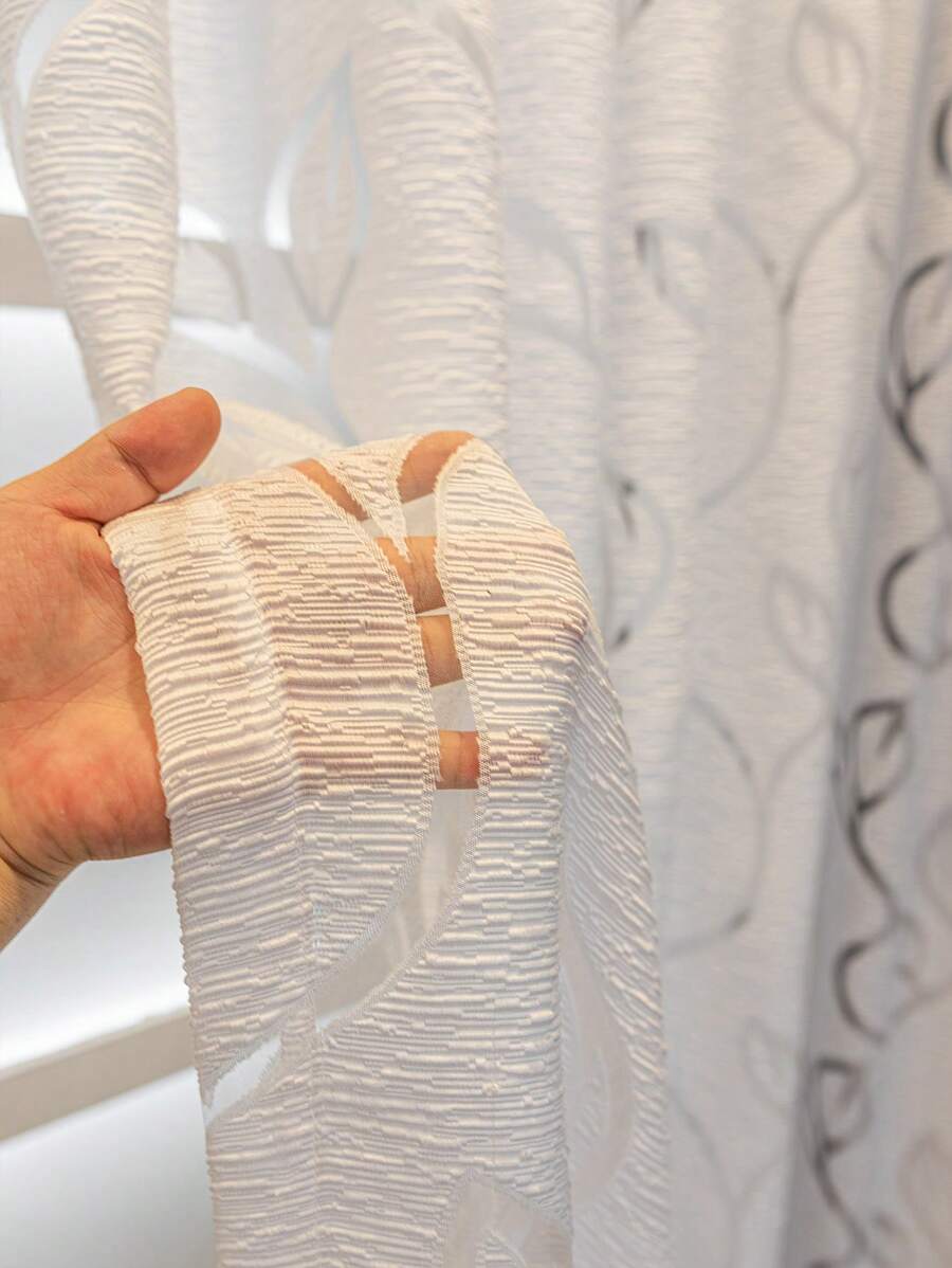 1pc Cutout Leaves Pattern Sheer Curtain, Grey, White, Khaki, Red, Semi ...