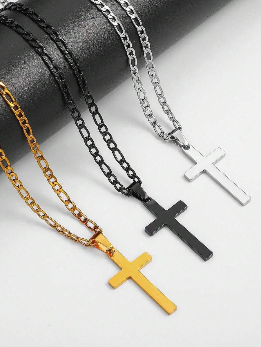 1pc Titanium Steel Cross Pendant Stainless Steel Men's Necklace, Punk ...