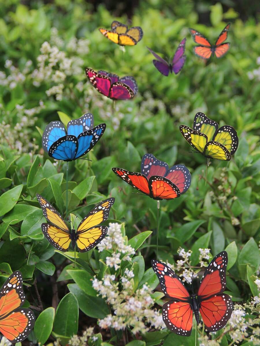 10pcs/20pcs Outdoor Garden Decor Butterfly Stakes, 3D Waterproof PVC ...