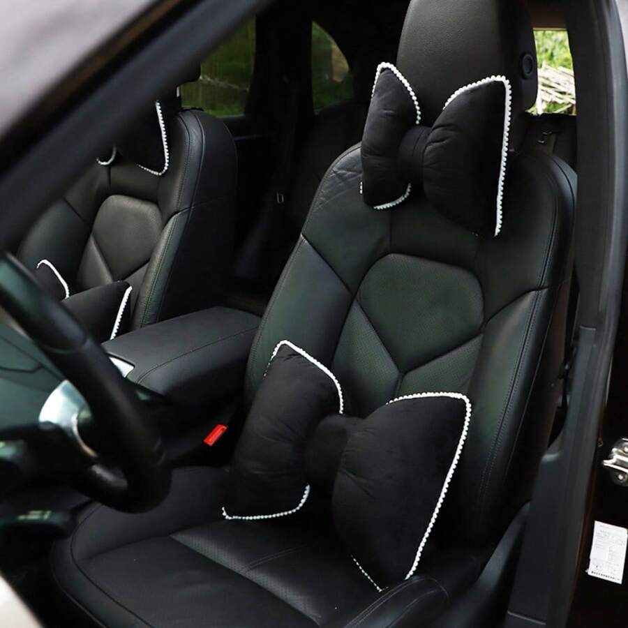1pc Bow Decor Car Headrest Creative Plush Neck Pillow, Cute Edged ...
