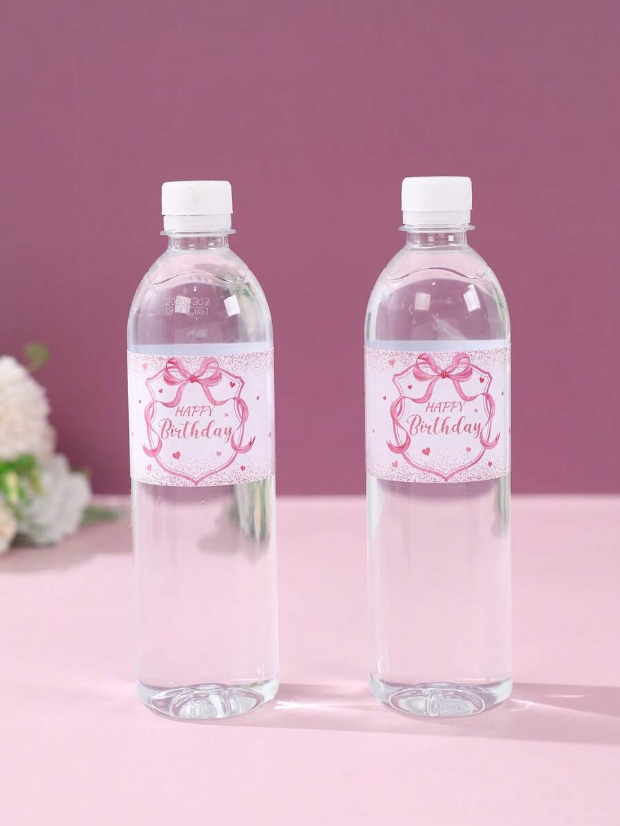 10/24pcs Pink Bow Balloon Pattern Bottle Stickers, Gender Reveal Theme ...