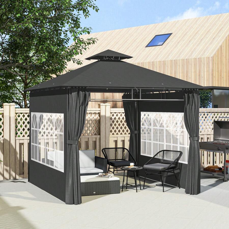 Outsunny 3 X 3 M Garden Gazebo, Double Roof Metal Gazebo With Removable ...