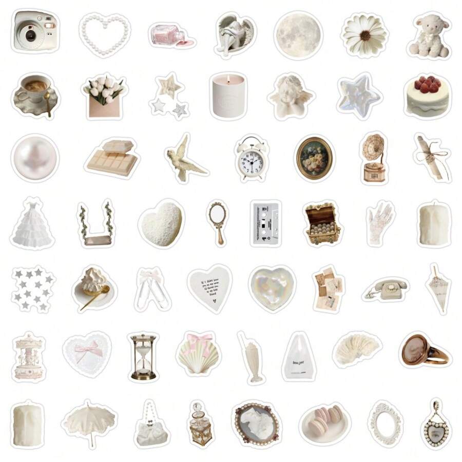 100PCS White Aesthetic Stickers Vinyl Aesthetics Stickers Scrapbooking ...
