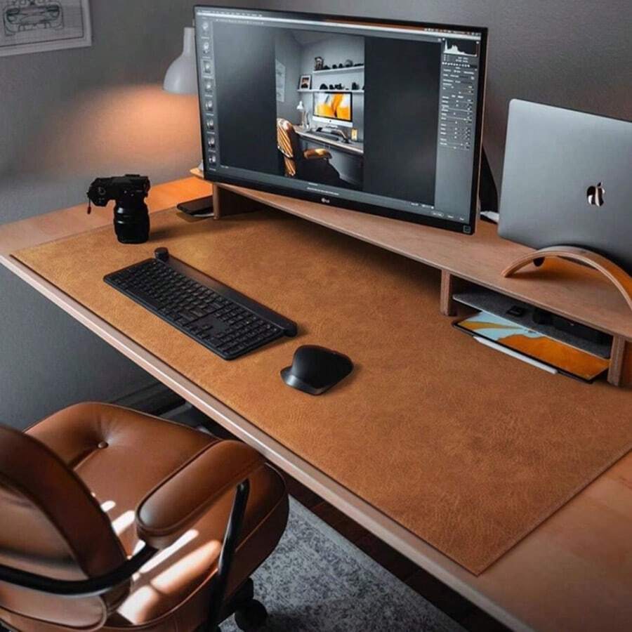 1pc PU Leather Double-Sided Desk Pad, Suitable For Office Desk, Laptop ...