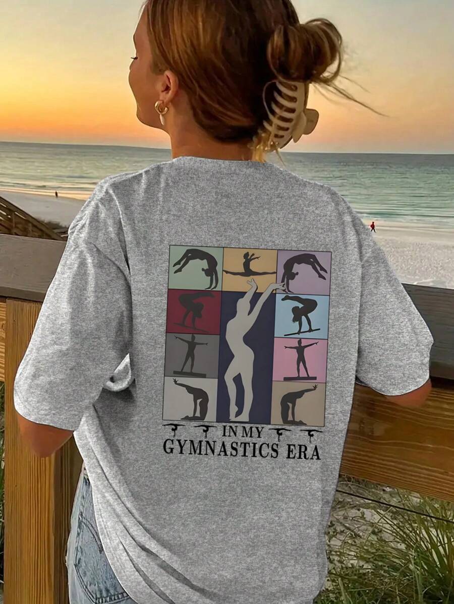Vintage Gymnastics Themed Tween Girl Graphic Short Sleeve Oversized T ...