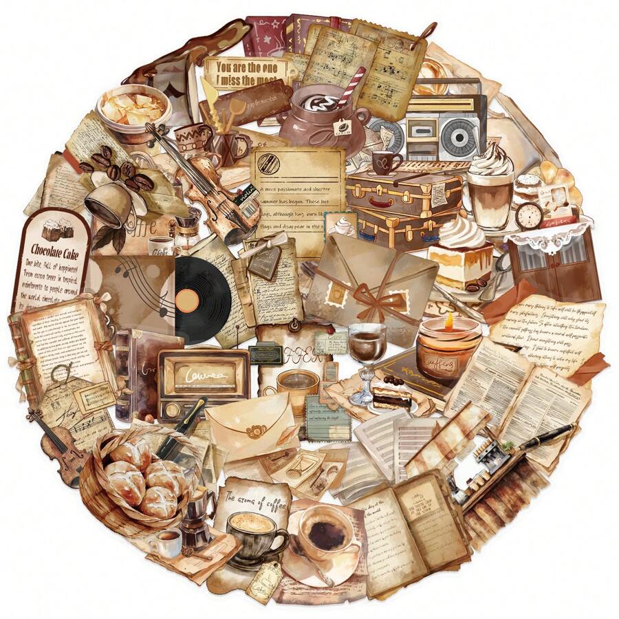 50PCS Retro Cafe Stickers Vinyl Aesthetics Stickers Scrapbooking, Diary ...