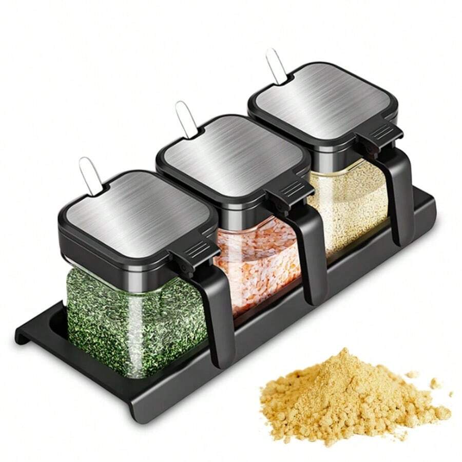 Seasoning Containers With Lids, Glass Spice Jars For Salt,Sugar,And ...