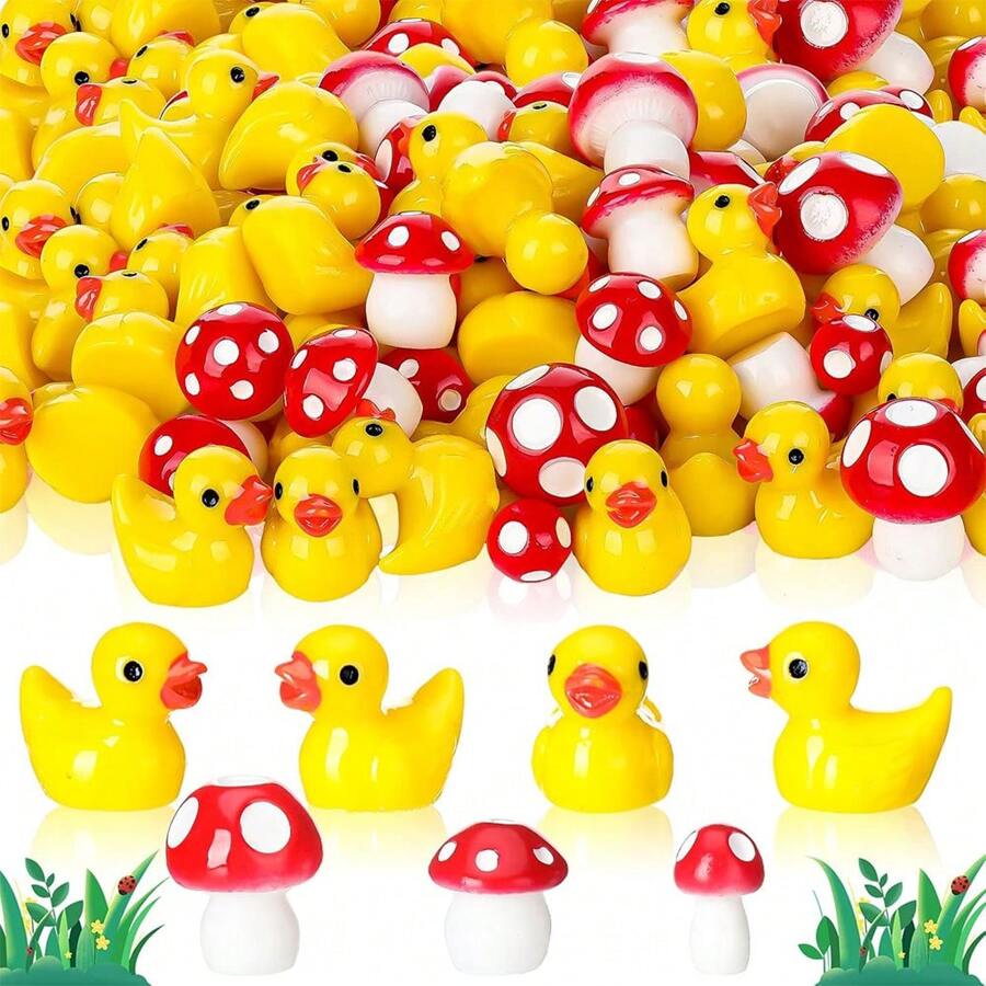 60 Pcs Mini Resin Ducks Tiny Mushrooms Miniature Duck Figures Cake ...