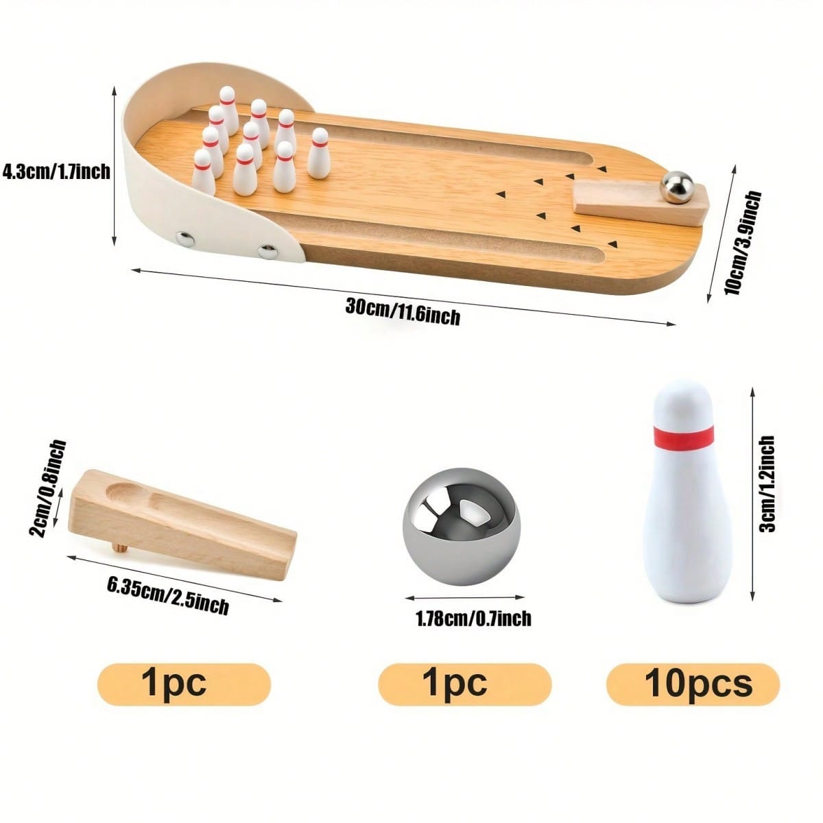 Mini conjunto de bolos de mesa, Conjunto de juego de bolos de escritorio de madera, Juguete de ...