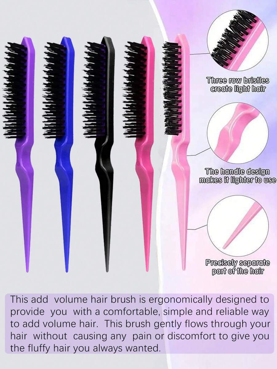 Teasing Brush For Fine Hair, Nylon Rat Tail Brush,Three Row Salon ...