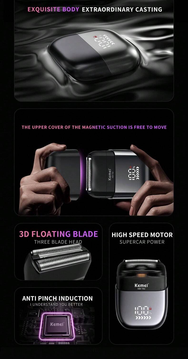 Kemei KM-T82 Mini Men's Electric Shaver On-The-Go, Electric Razor For ...