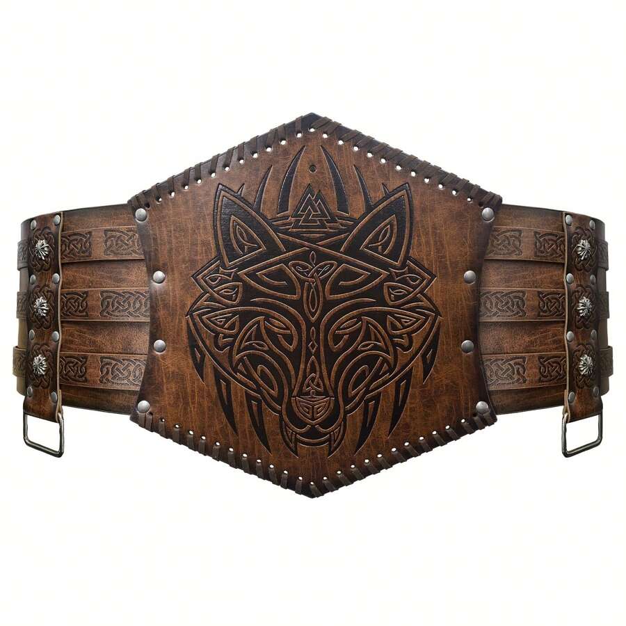Viking Embossed Waist Armor, Norwegian Faux Leather Wide Waist Belt ...