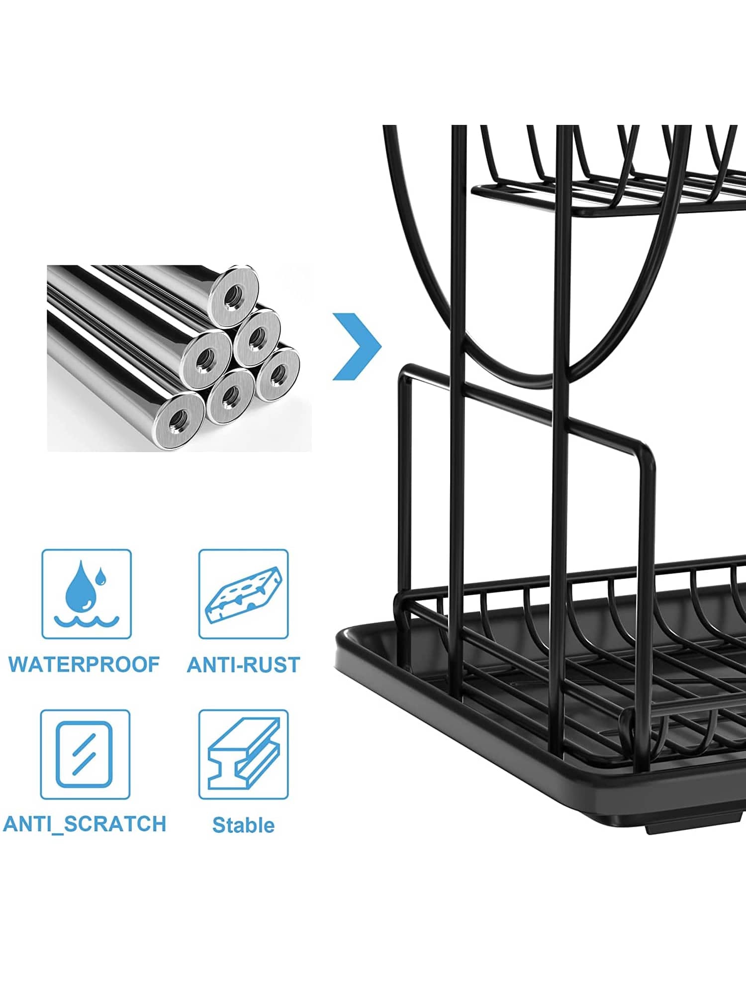2-Tier Stainless Steel Dish Drying Rack With Utensil Holder And Drip ...