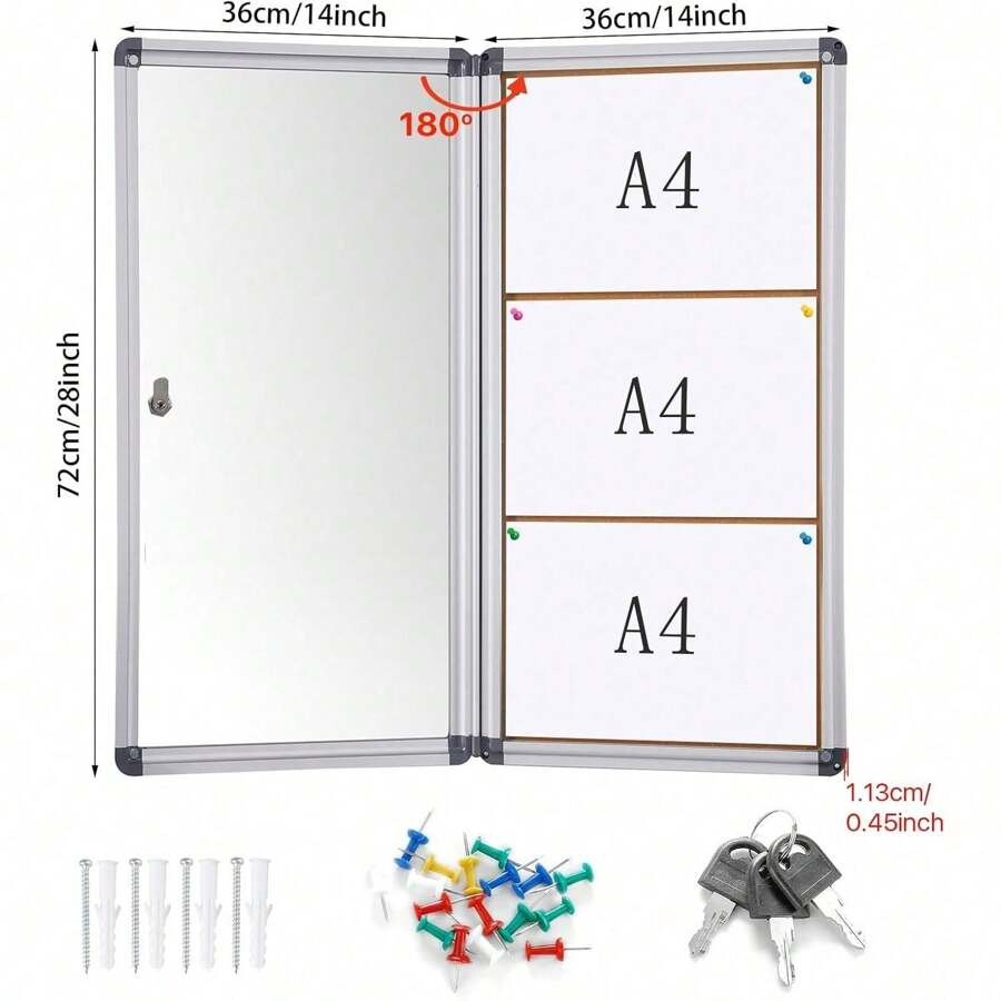 Lockable Noticeboard Wall-Mounted Bulletin Pin Cork Boards Message ...