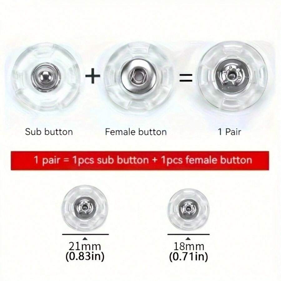 10 Pairs Large Clear Coat Invisible Snaps Buttons - Subtle Sew-In Round ...