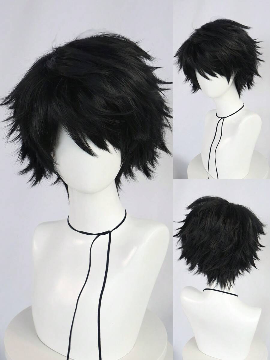 Short Black Spiky Lluffy Layered Straight Anime Cosplay Wig With Bangs ...