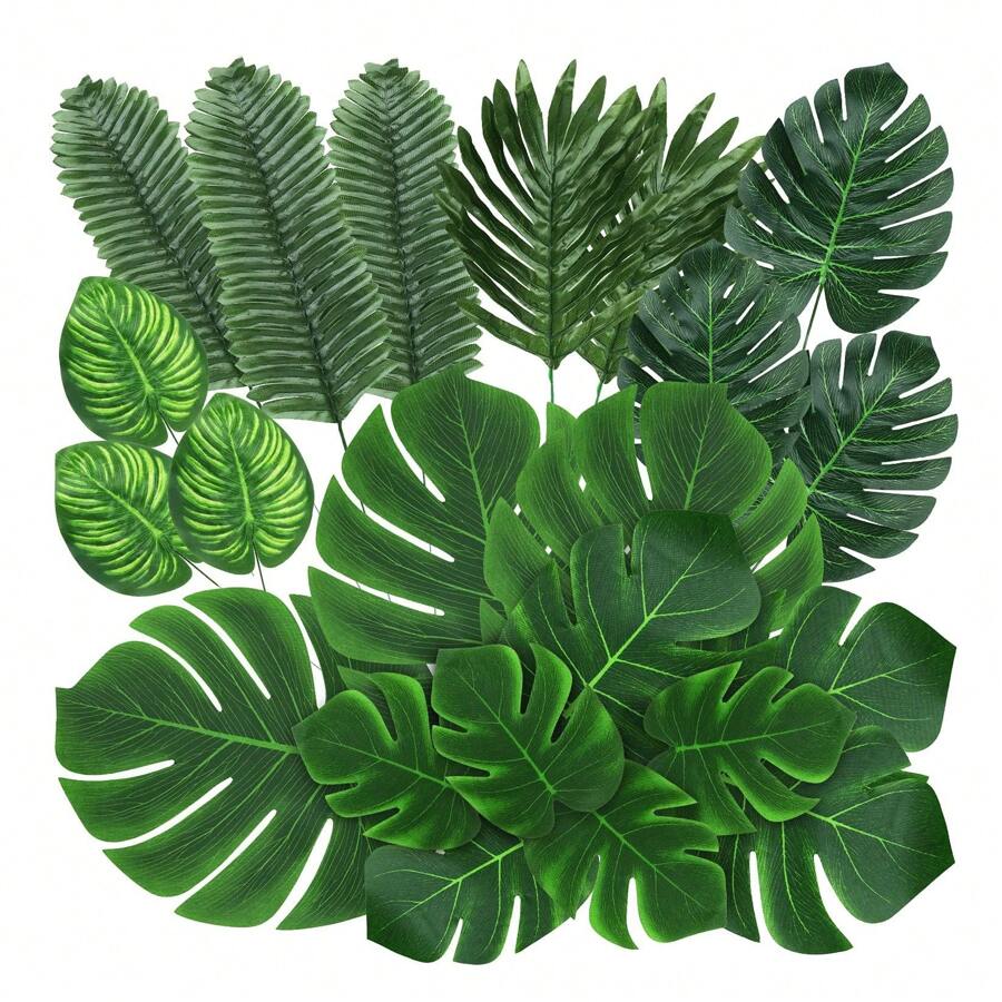 45Pcs 7 Kinds Artificial Palm Leaves Tropical Fake Leaves, Monstera ...