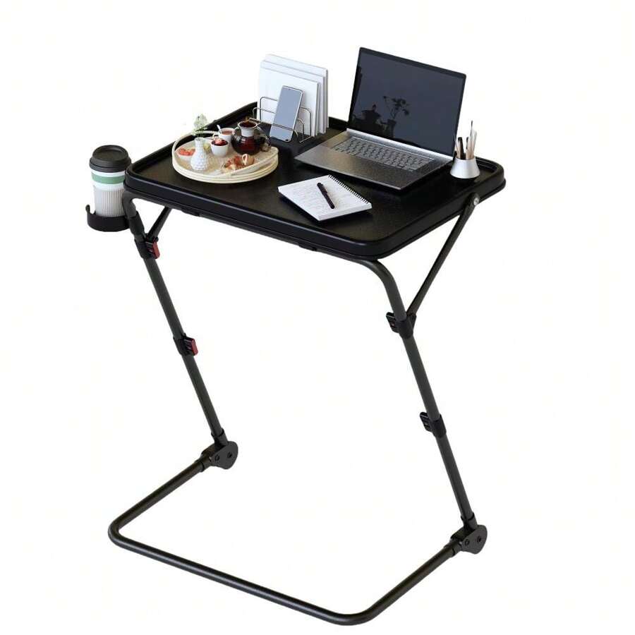 TV Tray Table With Cup Holder Adjustable Folding, TV Dinner Tray For ...