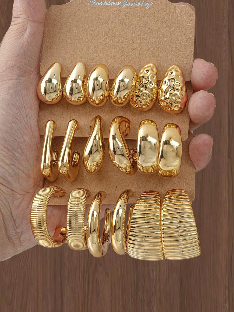 6-18pcs Geometric Texture Light Aperture Waterdrop Golden Fashionable And Elegant Bohemian ...