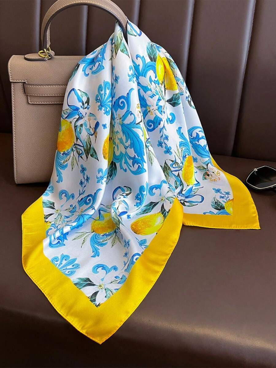 1pc Korean Chic Floral Print Faux Silk Lady Neck Scarf, New Shawl ...