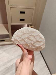 Faux Pearl Decorated Boxy Chain Crossbody Bag, Elegant Pearl Bag, Prom ...