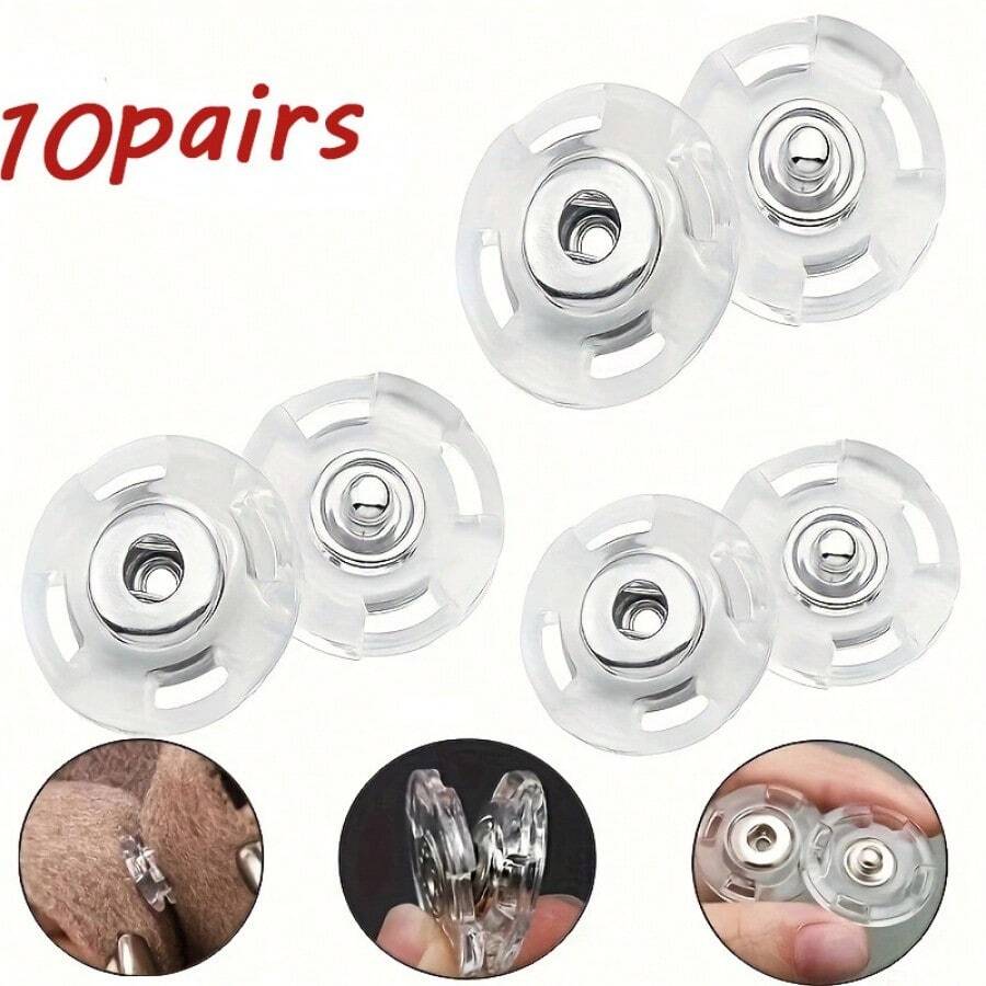 10 Pairs Large Clear Coat Invisible Snaps Buttons - Subtle Sew-In Round ...