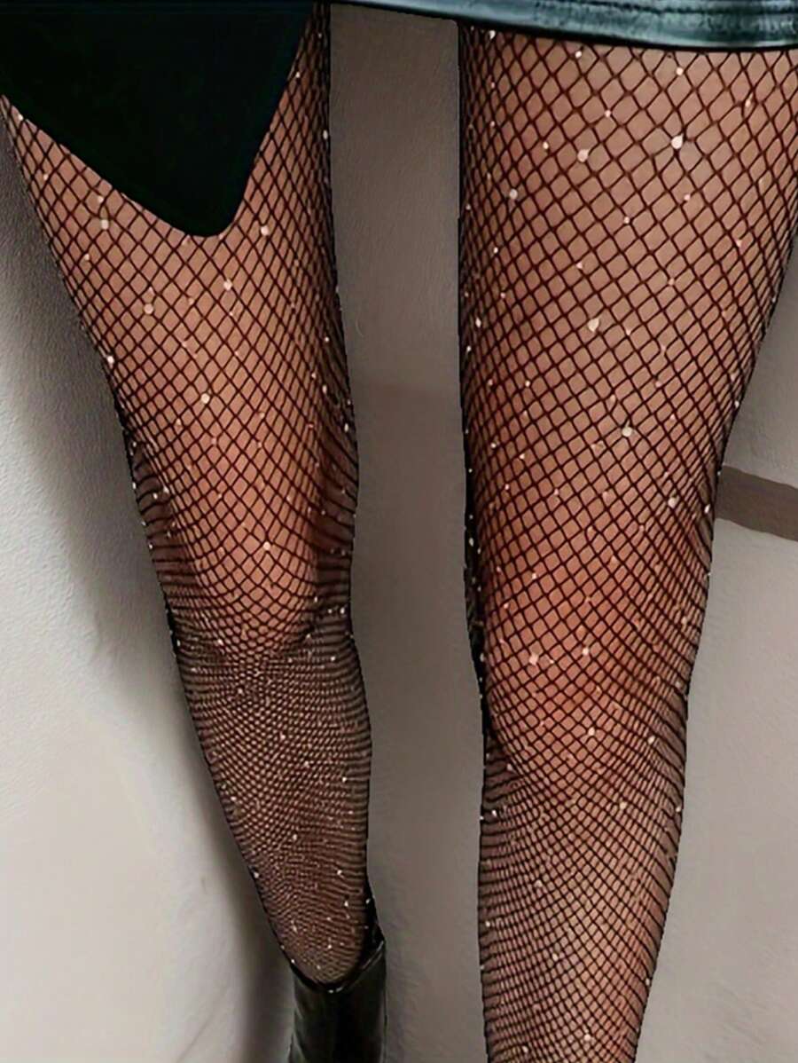 1/2 Pairs Women Sexy Shiny Fishnet Tights With Rhinestone Accent, High ...