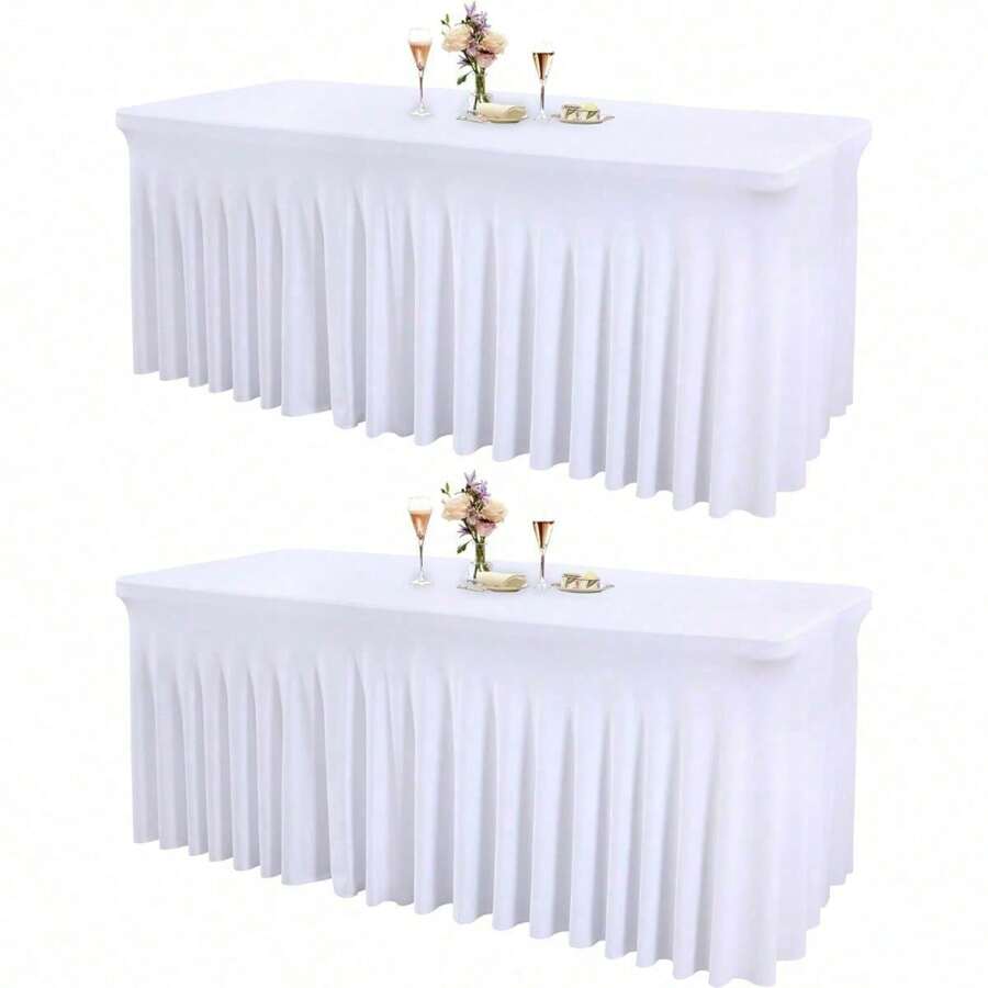 White Tablecloths For 8 Foot Rectangle Tables 2 Packs One Piece Stretch ...