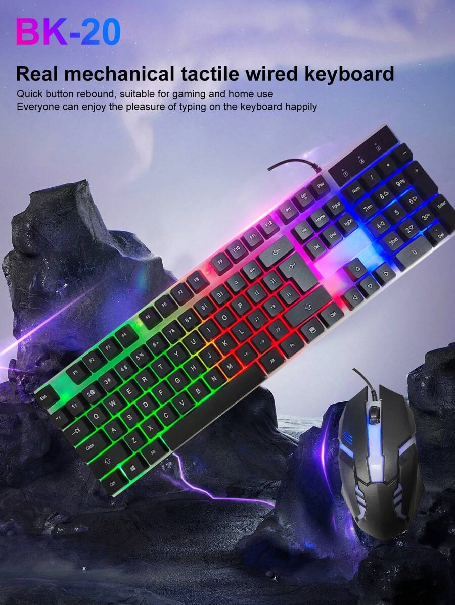 BK-20 Wired Mechanical Keyboard With Realistic Tactile Feel, Backlit ...