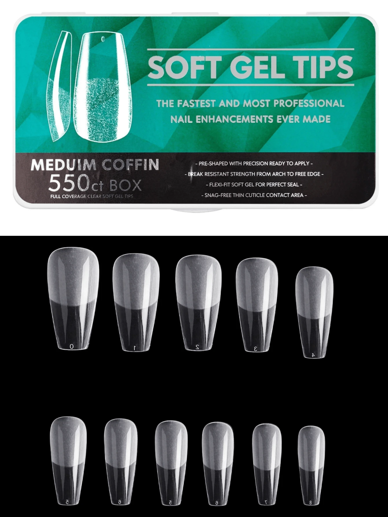 550Pcs Full Cover Press On Nail Tips Coffin False Fake Gel Nail ...