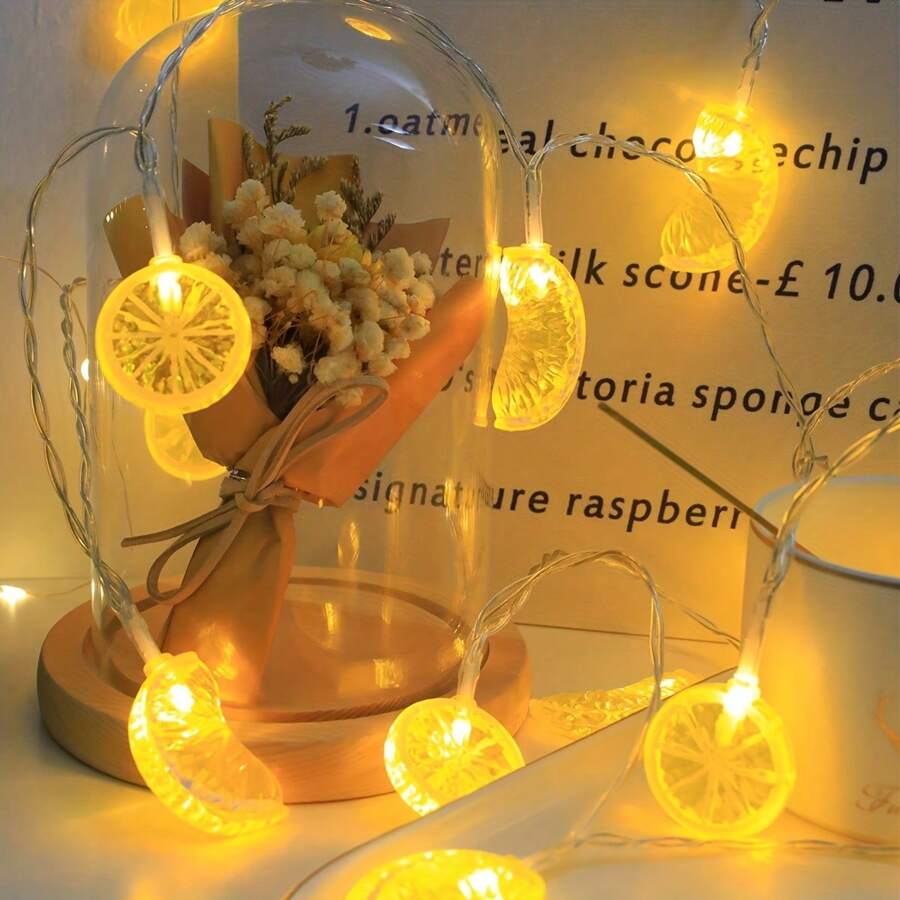 1pc 30 LED 4.5M Orange Lemon Shape Decorative Lights For Bedroom, Party, All Season Decor ...