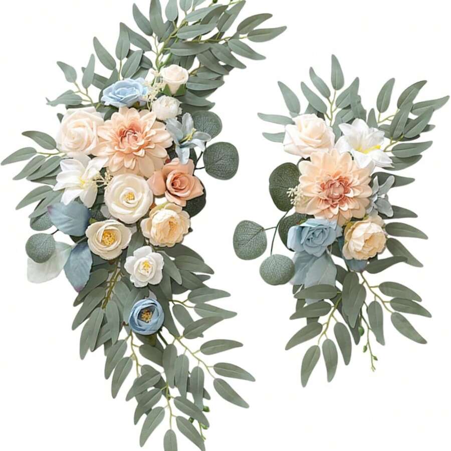2 Pieces Classic Floral Swags- Artificial White FlowerDecor With ...