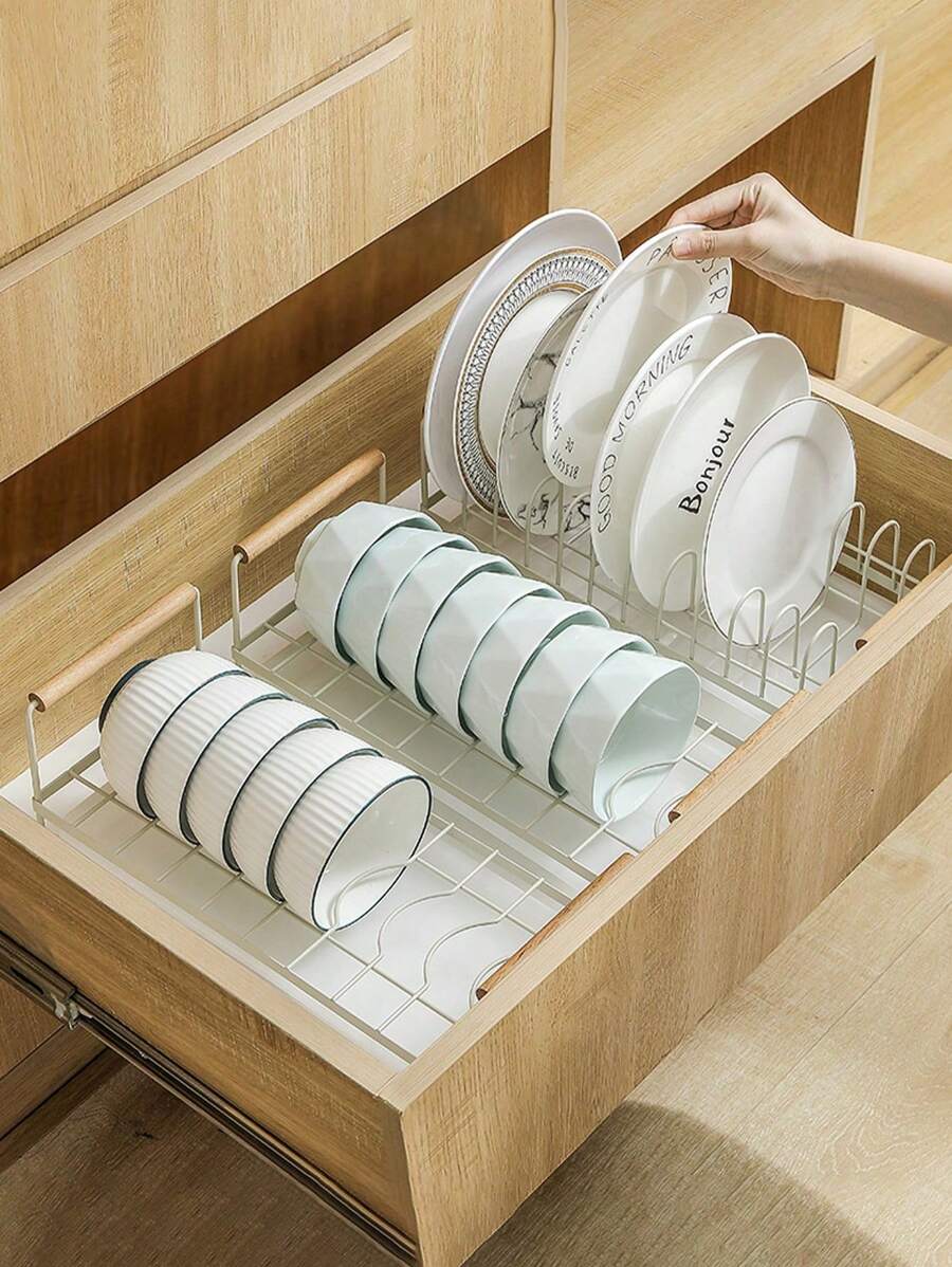 1pc Screw-Free Metal Painted Dish Rack With Drip Tray, Household ...