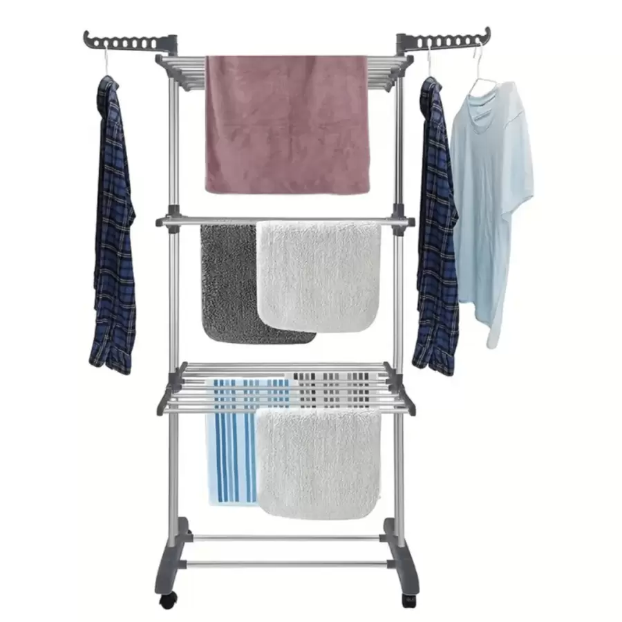 Clothesline Floor Standing Clothes Rack 3 Tiers Foldable Portable ...